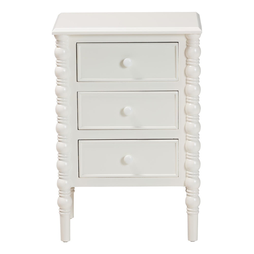 Malinda Classic White Wood 3-Drawer End Table with Spindle Legs — Cool ...