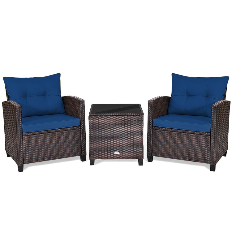 3 Pieces Rattan Patio Furniture Set with Washable Cushion/Navy — Cool ...