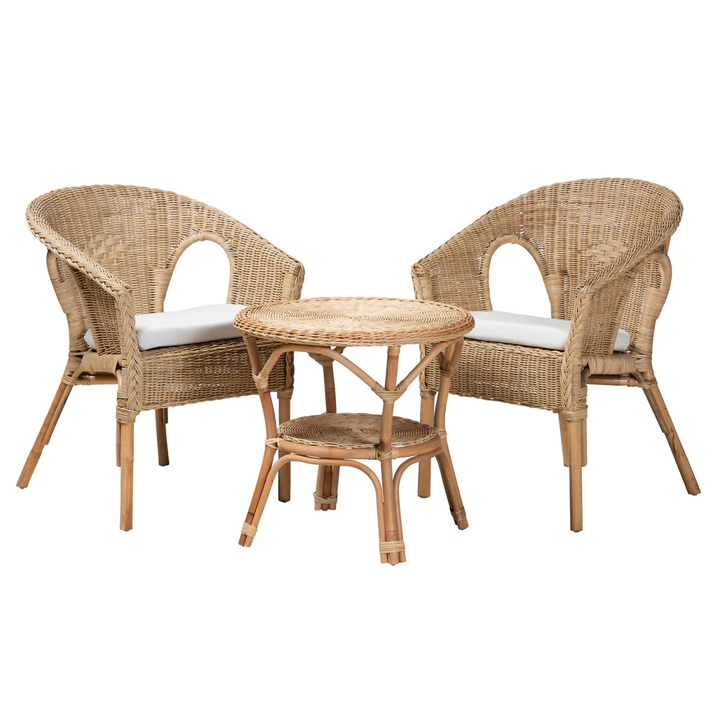 Abbey Bohemian Rattan 3 Piece Living Room Set – Chairs & Table — Cool ...